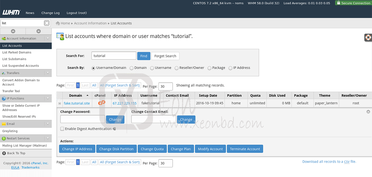 Editing a cPanel Account in WHM | XeonBD Blog